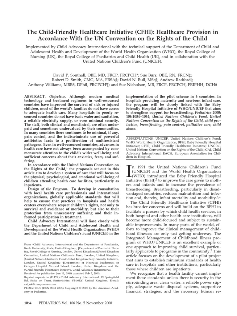 The Child-Friendly Healthcare Initiative (CFHI) : Healthcare Provision ...