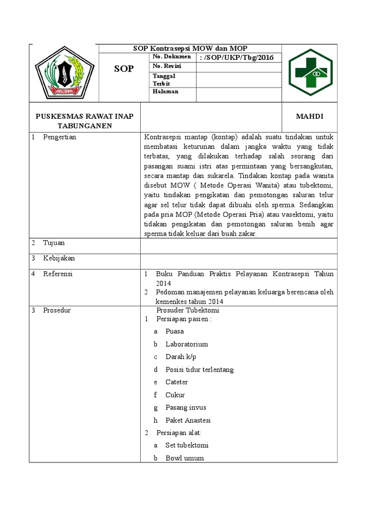 Sop Kontrasepsi Mow Dan Mop Pdf