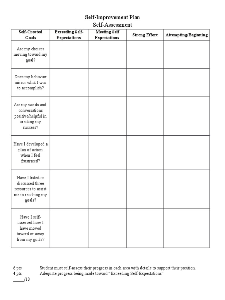 Si Plan Self-Assessment | PDF