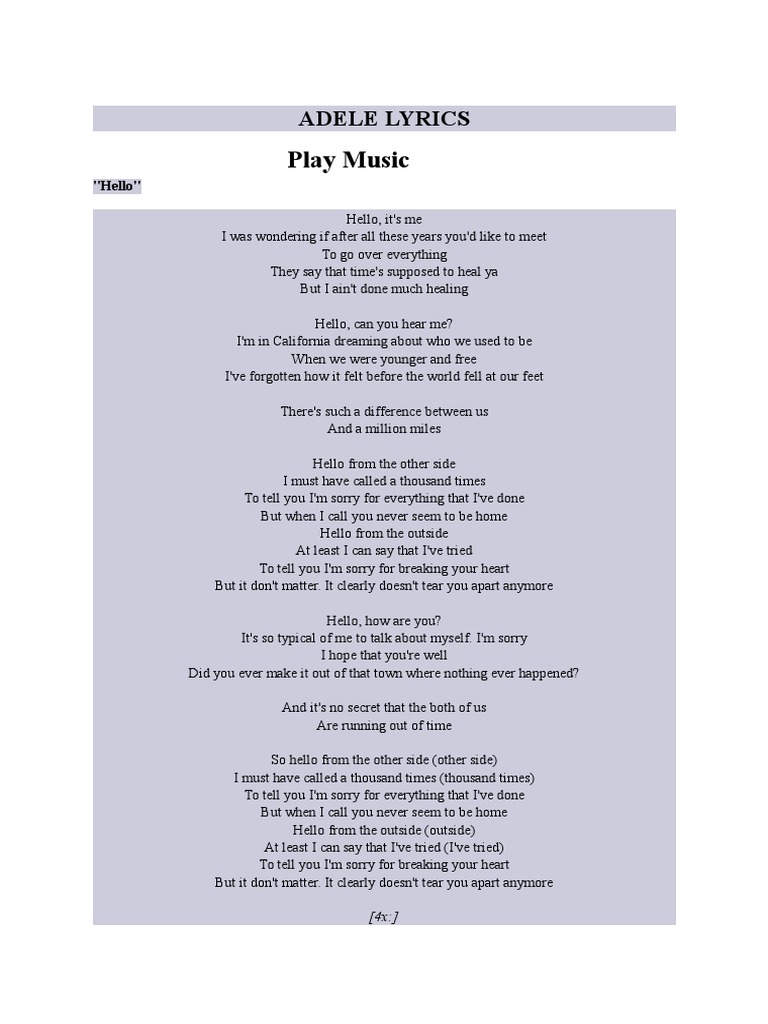 Play Music: Adele Lyrics | PDF | Poetry