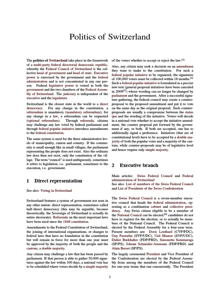 Politics of Switzerland | PDF | Initiative | Switzerland