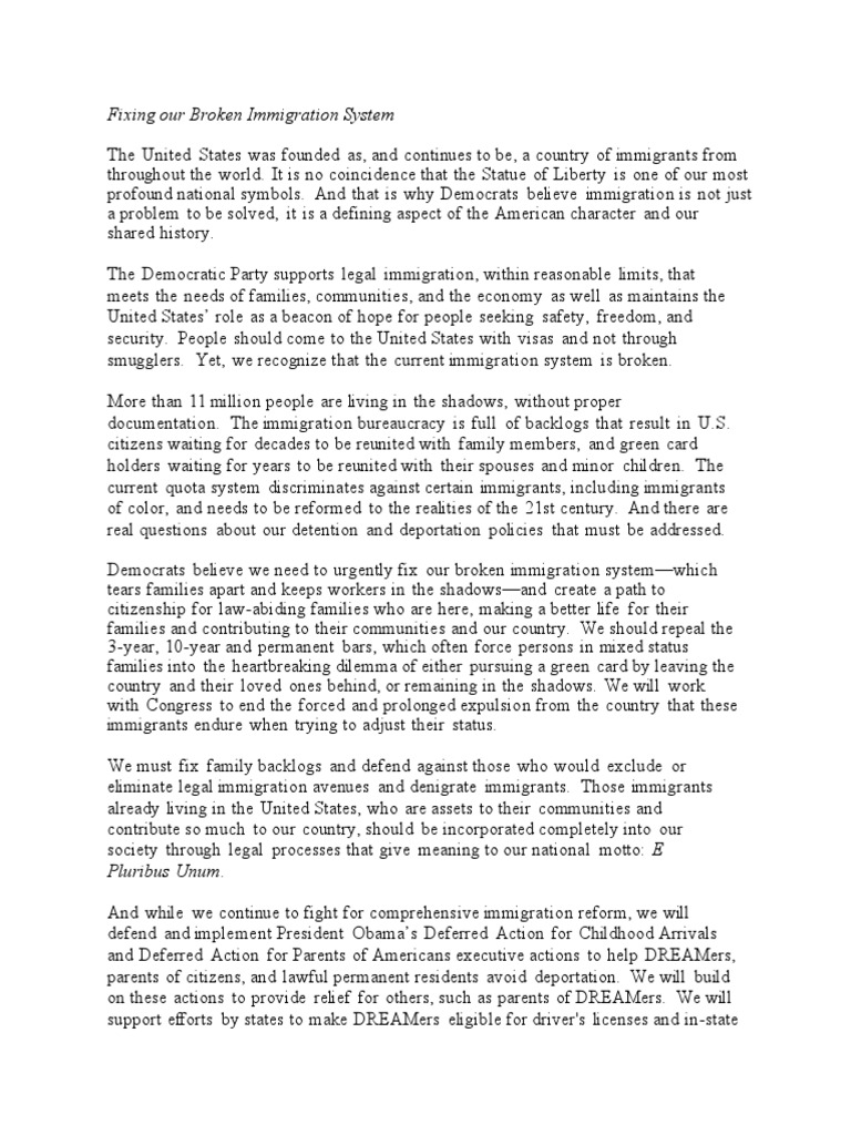 Fixing Our Broken Immigration System-Dem | PDF | Permanent Residence ...