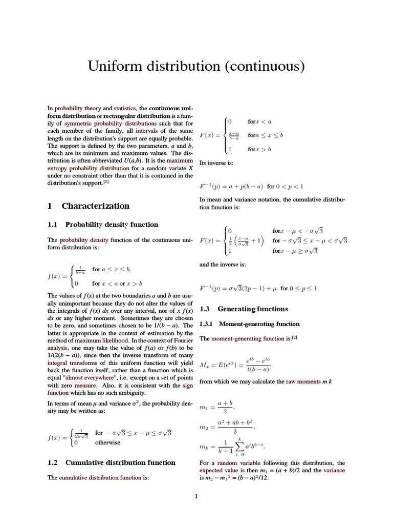 Uniform Distribution (Continuous) | PDF | Statistical Theory ...