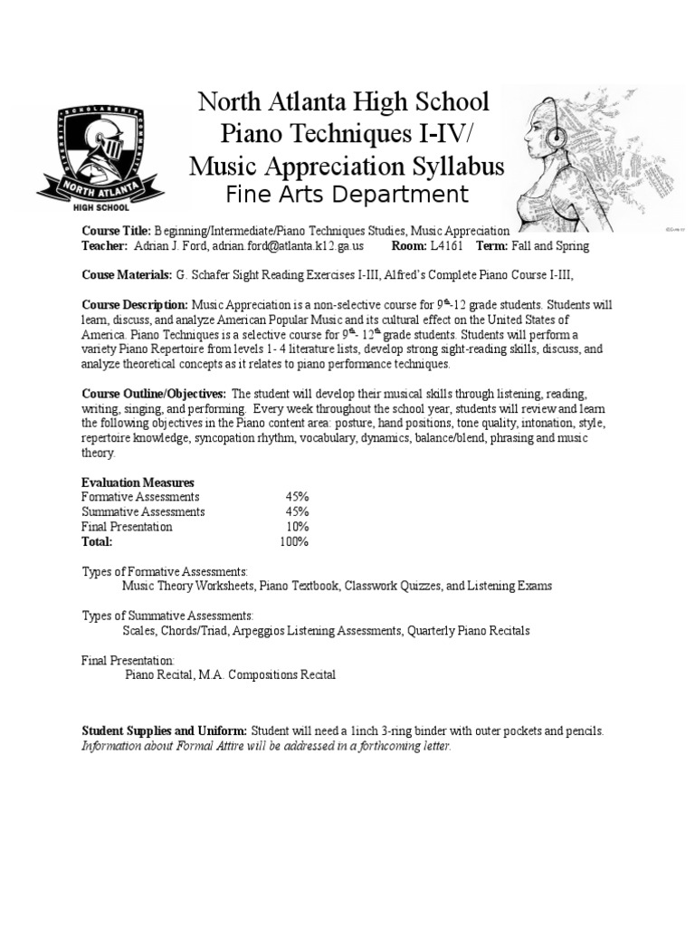 North Atlanta High School Piano Techniques I-IV/ Music Appreciation ...