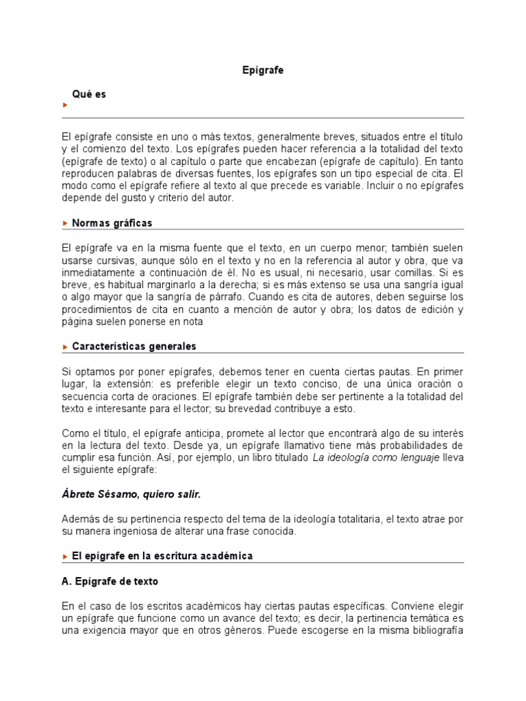 Qué es un epígrafe y su uso | PDF | Lectura (proceso) | Libros