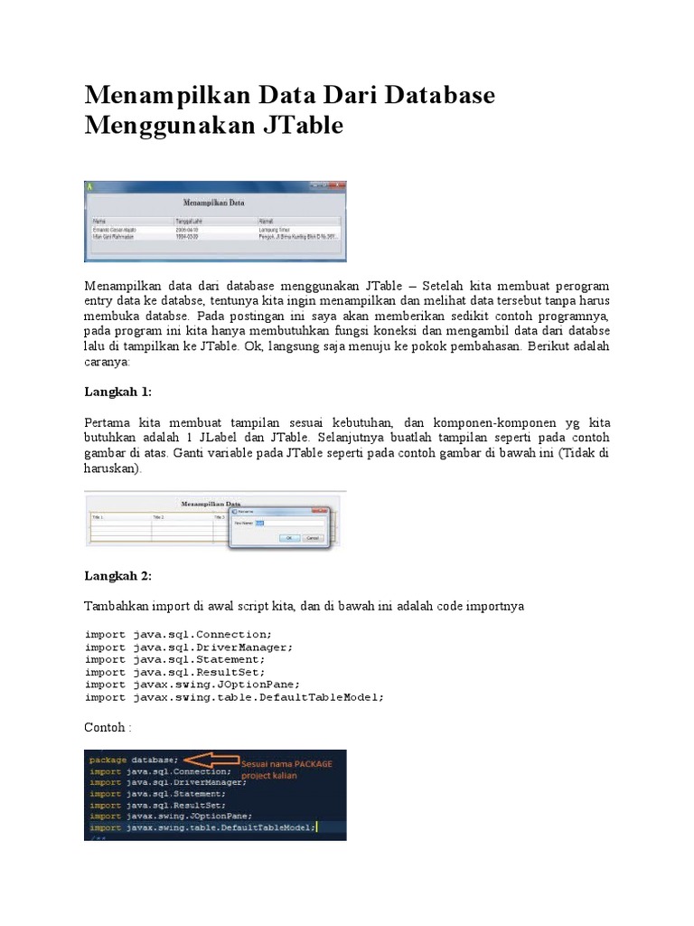 Menampilkan Data Dari Database Menggunakan JTable | PDF