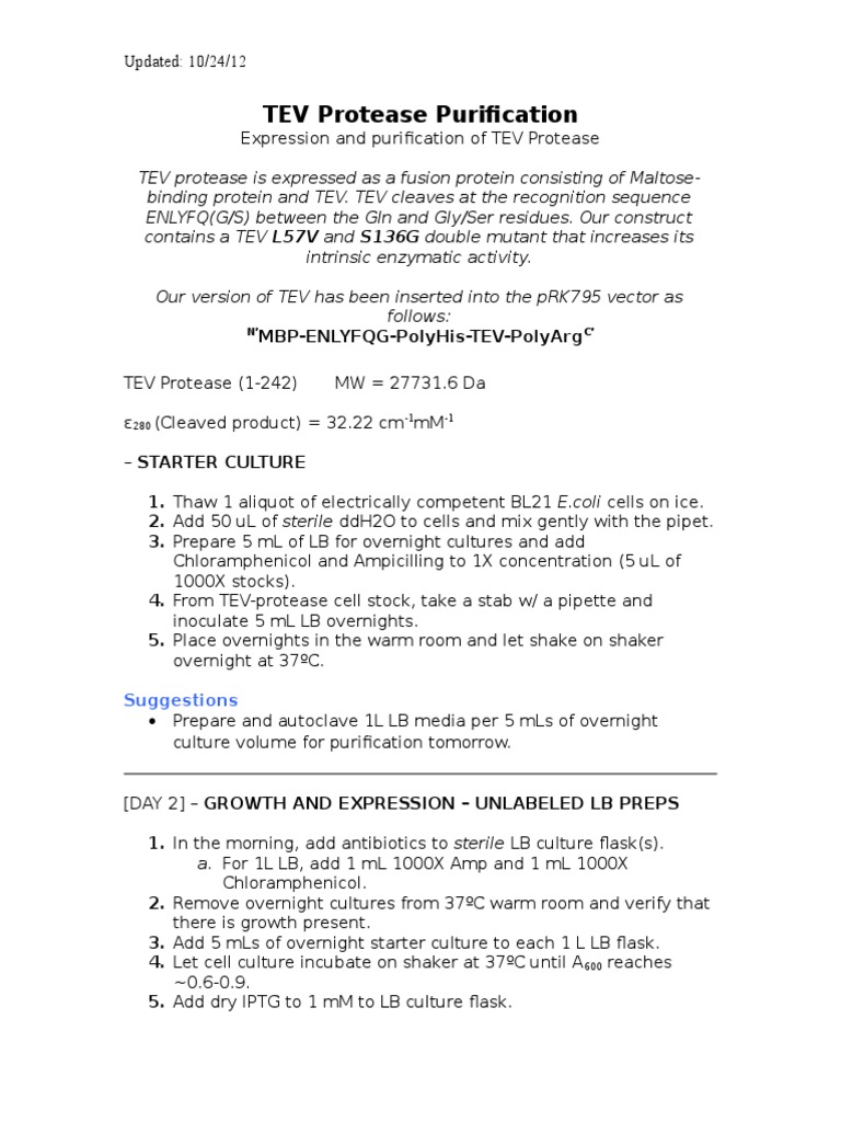 TEV Protease Purification Cell Stock | PDF | Polyacrylamide Gel ...