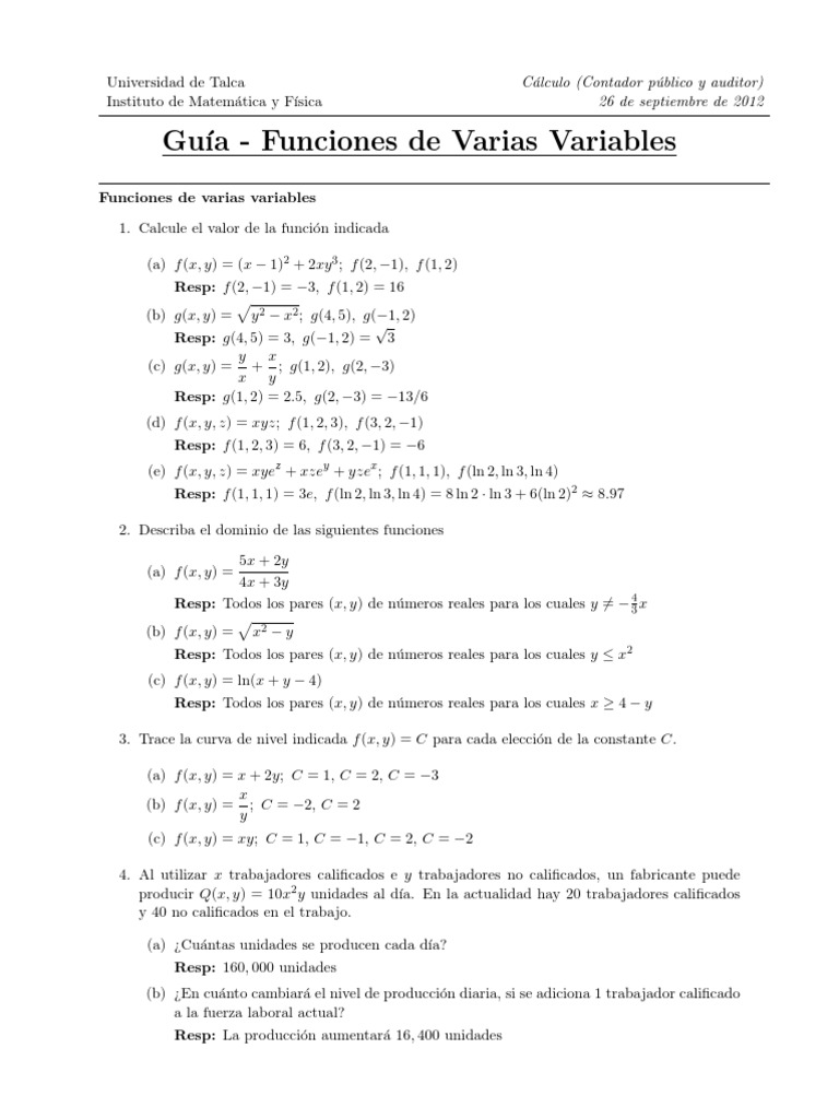 Guia Funciones de Varias Variables, Laplace, Multiplicadores de Lagrange | Descargar gratis PDF ...