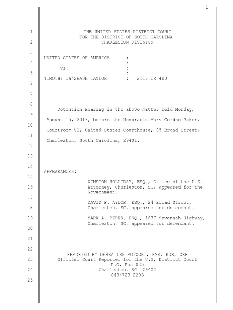 Timothy Da'Shaun Taylor Detention Hearing | PDF | Witness | Federal ...