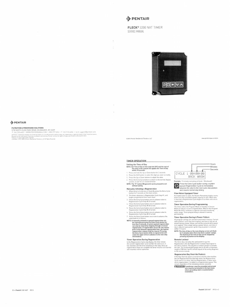 Fleck 3200 NXT Timer Service Manual | PDF