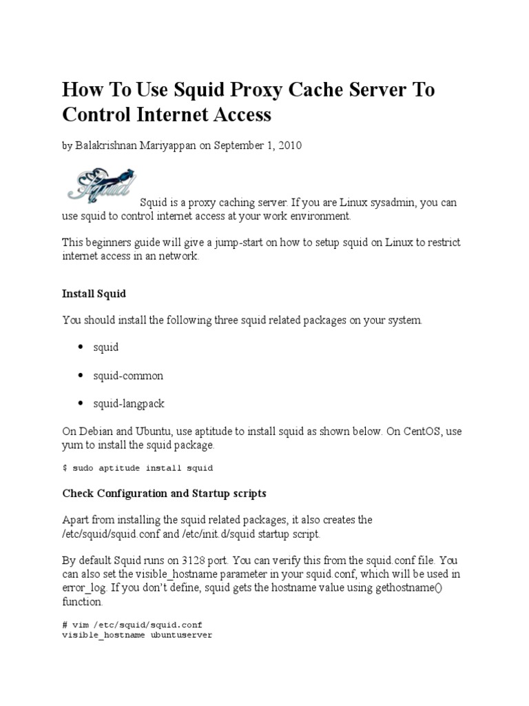 How To Use Squid Proxy Cache Server To Control Internet Access | PDF | Proxy Server | Hypertext