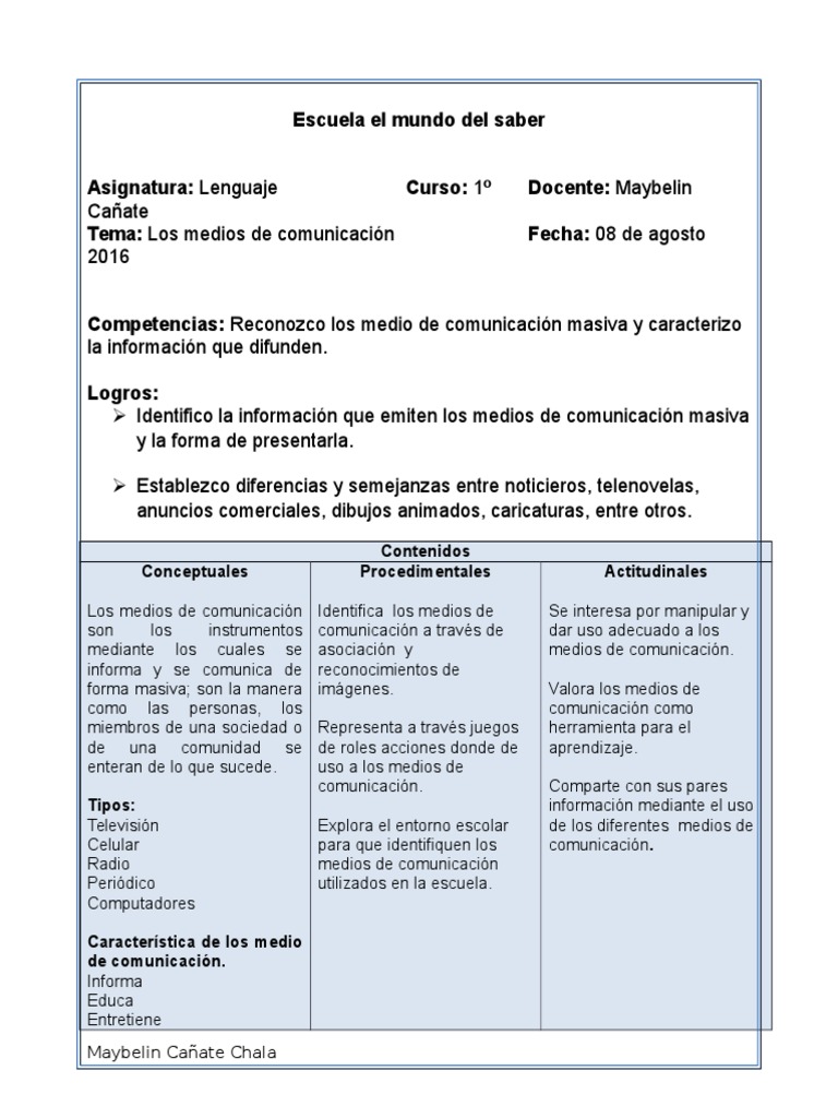Medios de Comunicación en 1º Grado | PDF | Medios de comunicación ...
