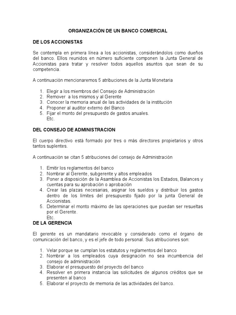 Estructura de un Banco Comercial | PDF | Bancos | Presupuesto