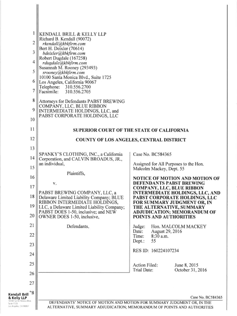 Pabst Motion For Summary Judgment | PDF