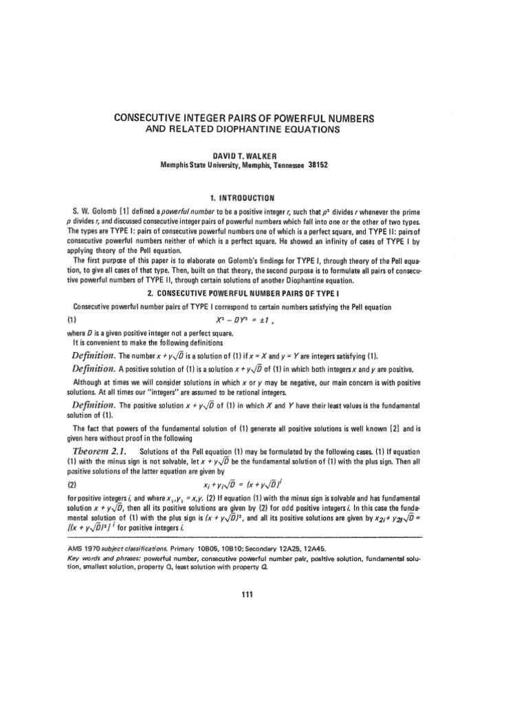 Consecutive Integer Pairs of Powerful Numbers and Related Diophantine Equations | PDF | Prime ...