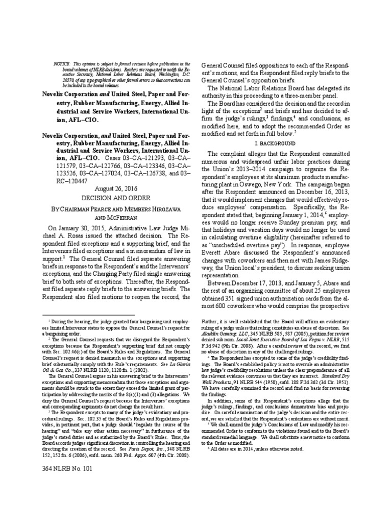 NLRB Decision Re: Novelis | PDF | Unfair Labor Practice | National ...