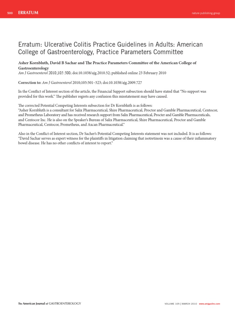 Erratum: Ulcerative Colitis Practice Guidelines in Adults: American ...
