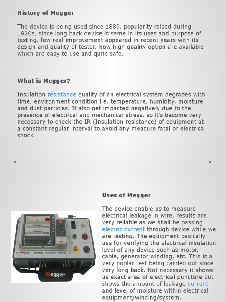 History of Megger: Resistance | PDF | Electric Current | Inductor