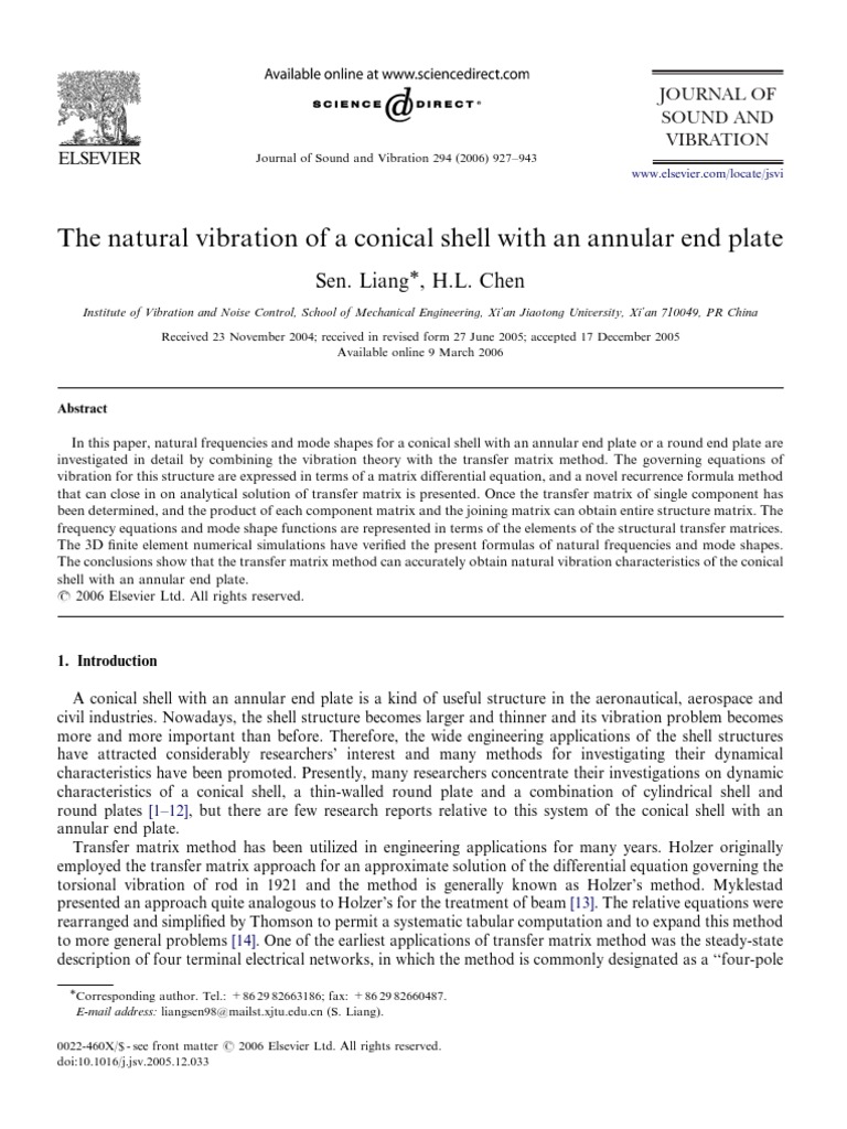 Natural Vibration of Conical Shells | PDF | Matrix (Mathematics ...