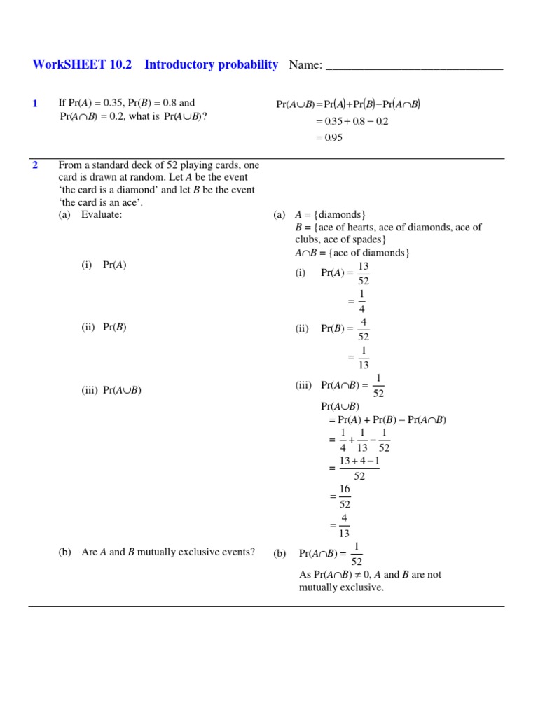 Worksheet 10.2 Introductory Probability: B A B A B A B A B A | PDF ...