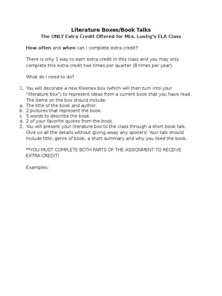 Literature Boxes/Book Talks | PDF | Foreign Language Studies | General ...