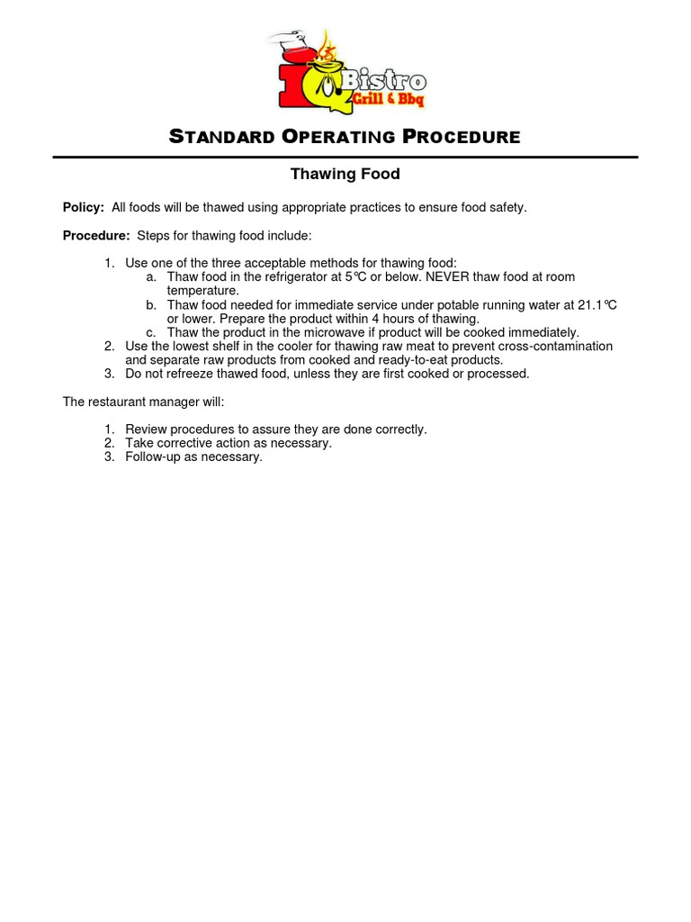 Safe Food Thawing Procedures | PDF