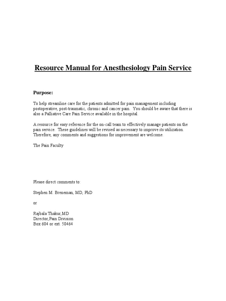 Resource Manual For Pain Service | PDF | Anesthesia | Opioid