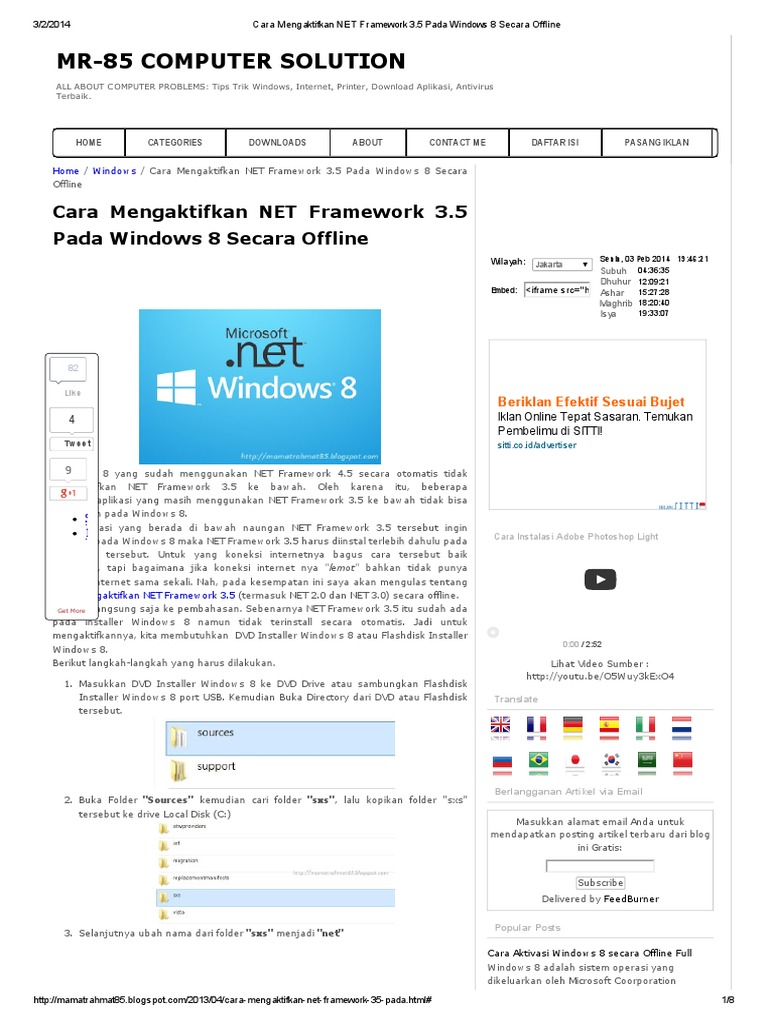 Cara Mengaktifkan NET Framework 3 | PDF