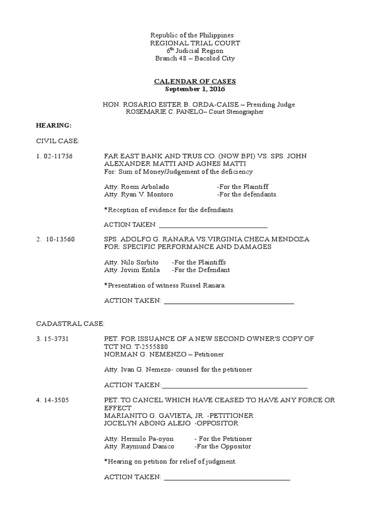 Calendar of Cases | PDF | Virtue | Judiciaries