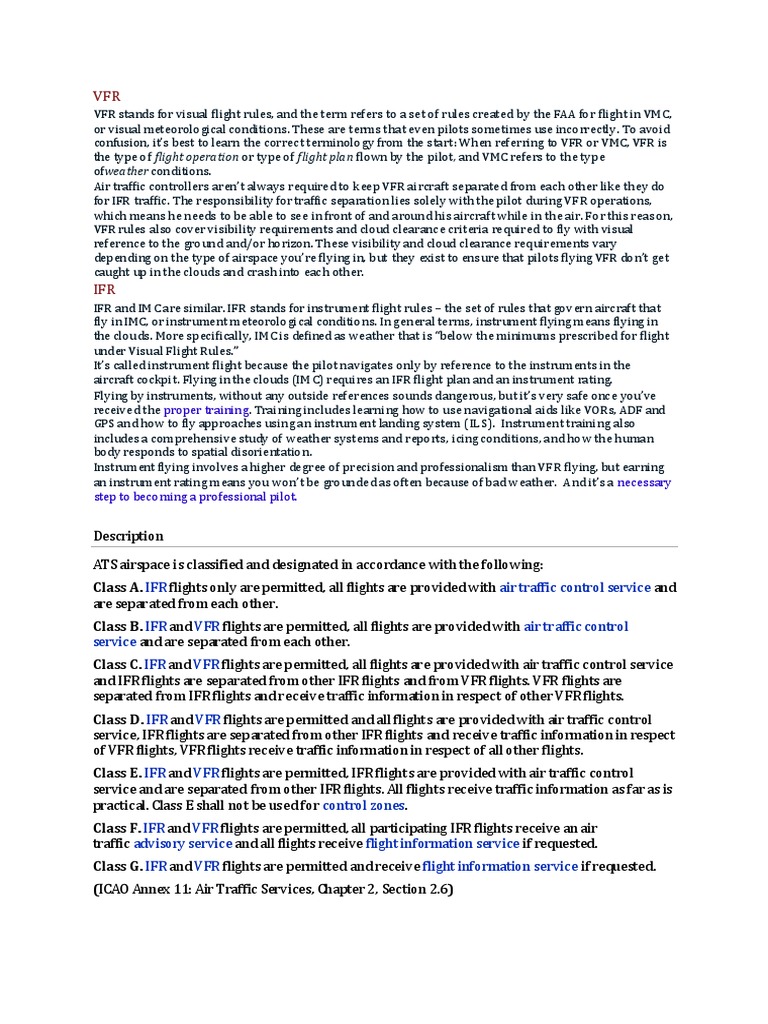 IFR-VFR | Visual Flight Rules | Instrument Flight Rules