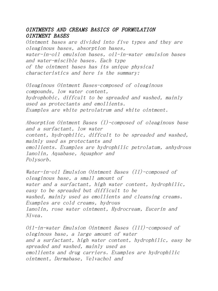 Ointments and Creams Basics of Formulation | PDF | Topical Medication ...