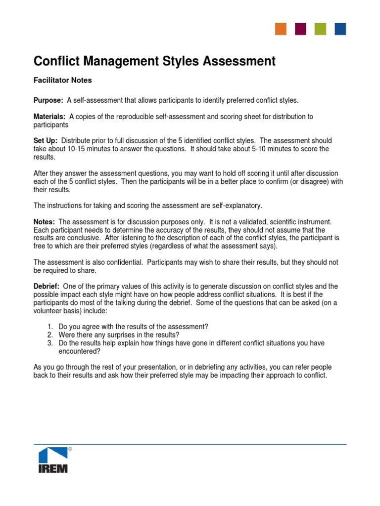 Conflict Management Styles Assessment: Facilitator Notes | PDF ...