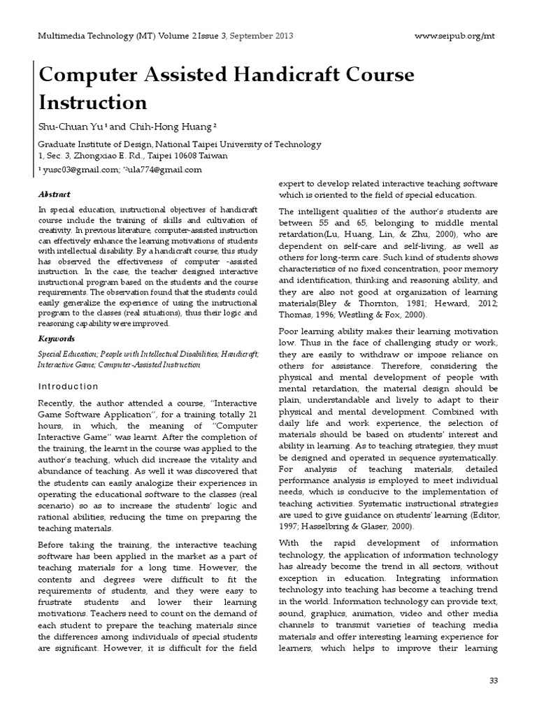 Computer Assisted Handicraft Course Instruction | PDF | Educational ...