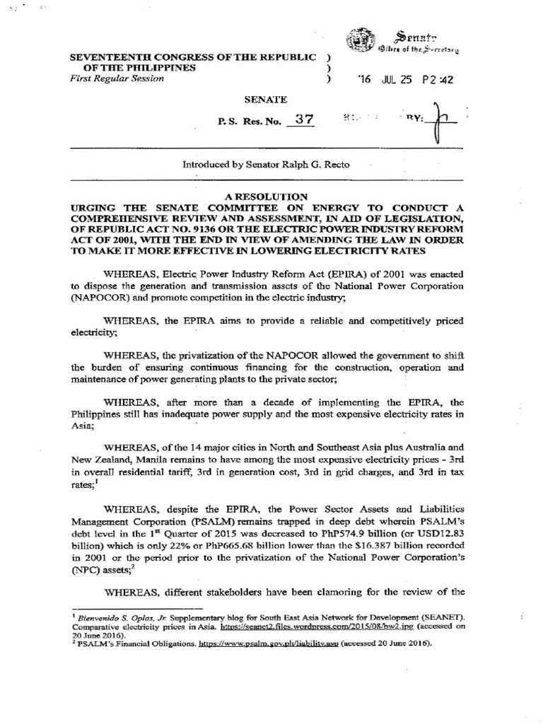 PSR-037: Comprehensive Review and Assessment of RA 9136 or The Electric ...