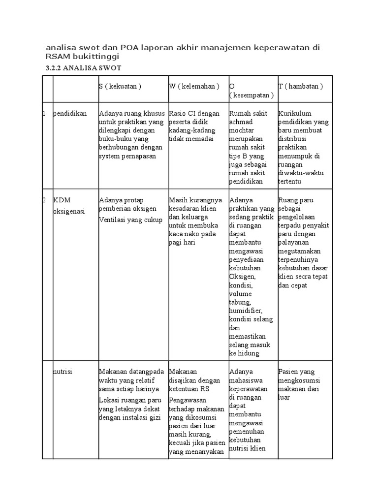 Contoh Analisa Swot Dan POA | PDF
