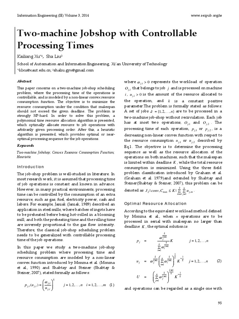 Two-Machine Jobshop With Controllable Processing Times | PDF | Mathematical Optimization ...