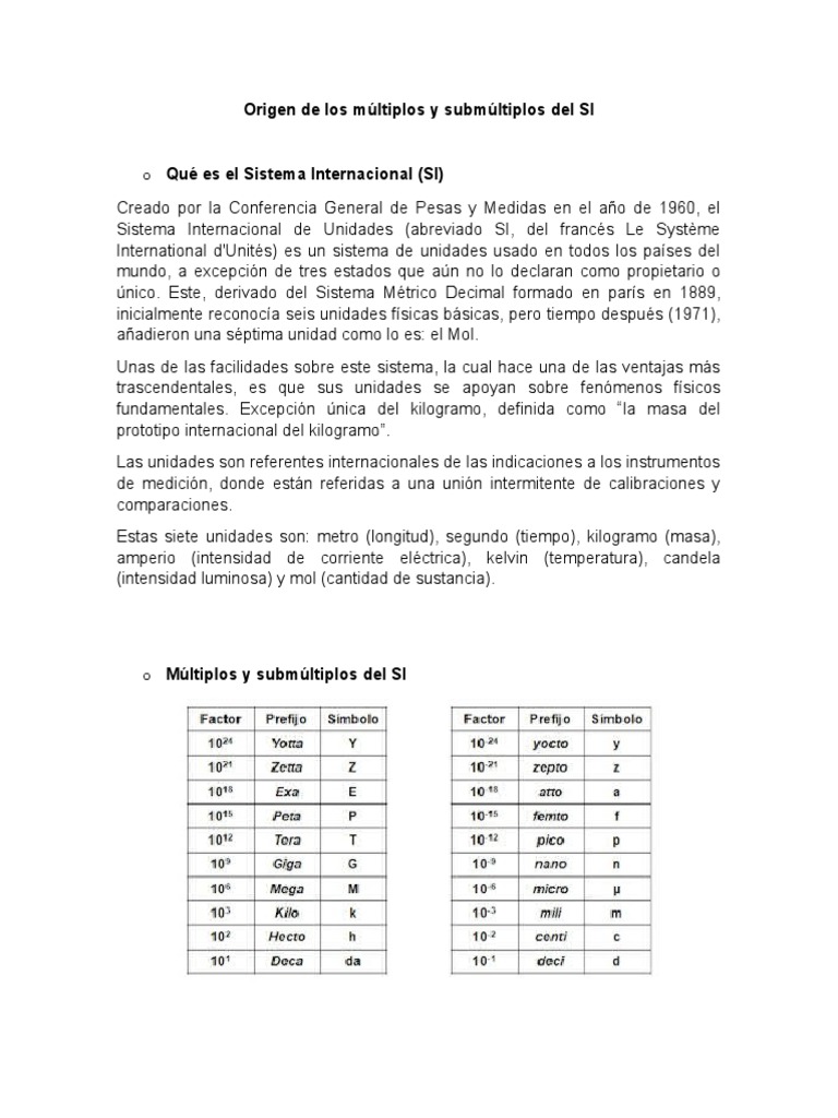 Origen de los Prefijos del SI | PDF | Notación | Sistema Internacional ...