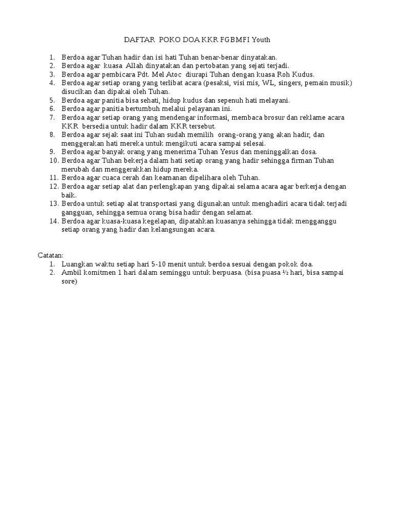 Daftar Pokok Doa | PDF