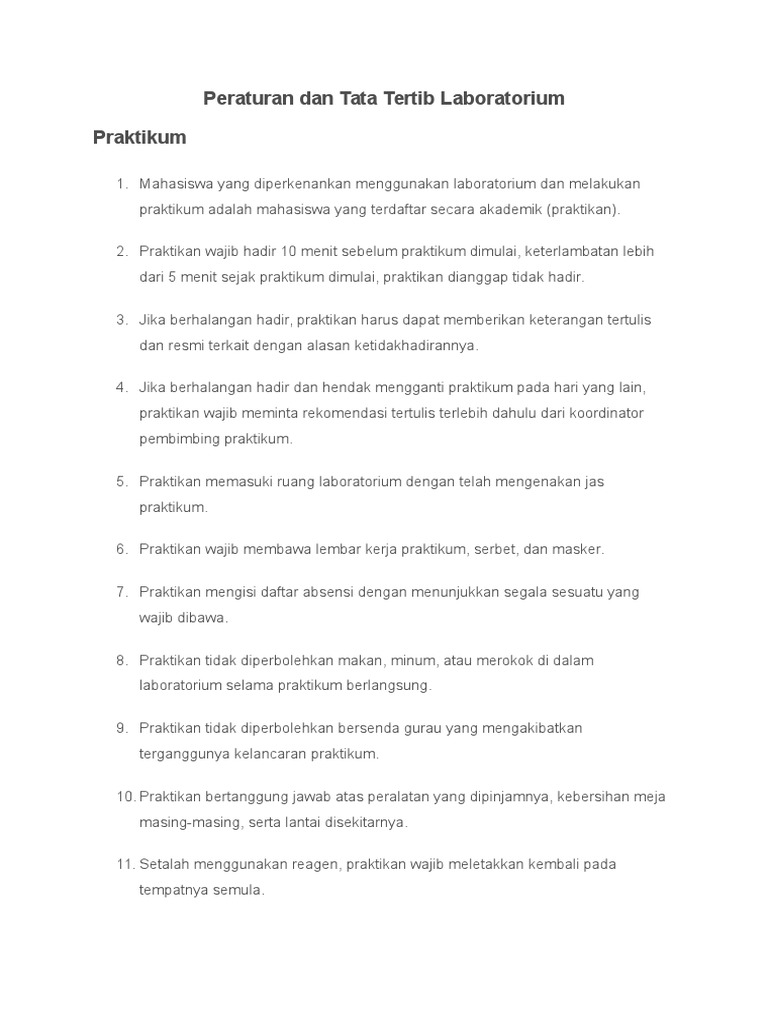Peraturan Dan Tata Tertib Laboratorium Kimia Pdf
