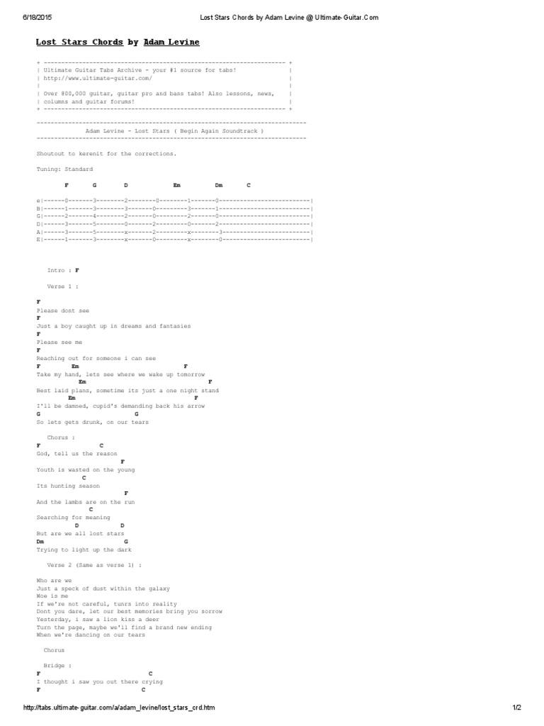 Lost Stars Chords by Adam Levine at Ultimate-Guitar | PDF