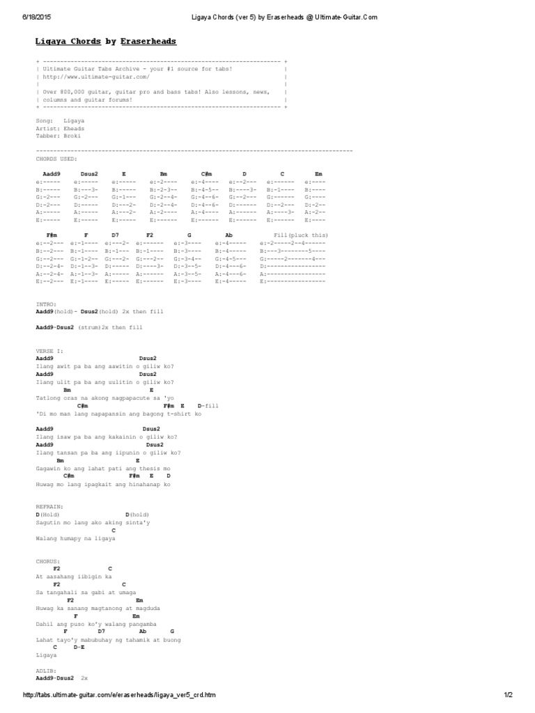 Ligaya Chords (Ver 5) by Eraserheads at Ultimate-Guitar | PDF