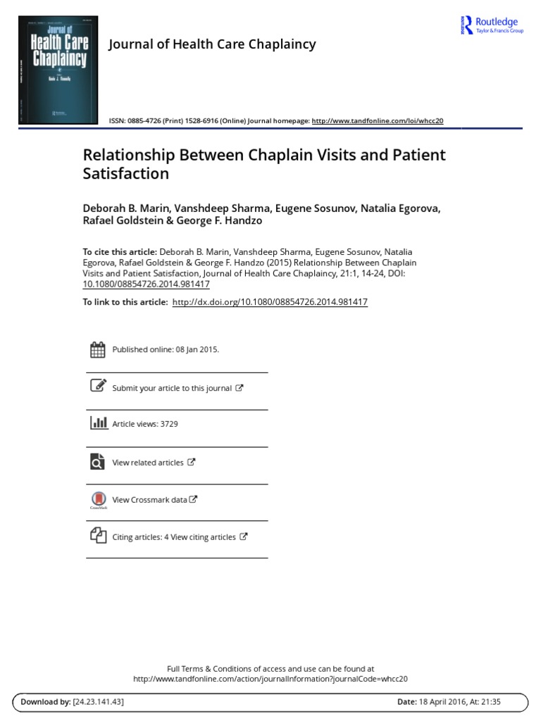 Marin Et Al. 2015 - Relationship Between Chaplain Visits and Patient ...