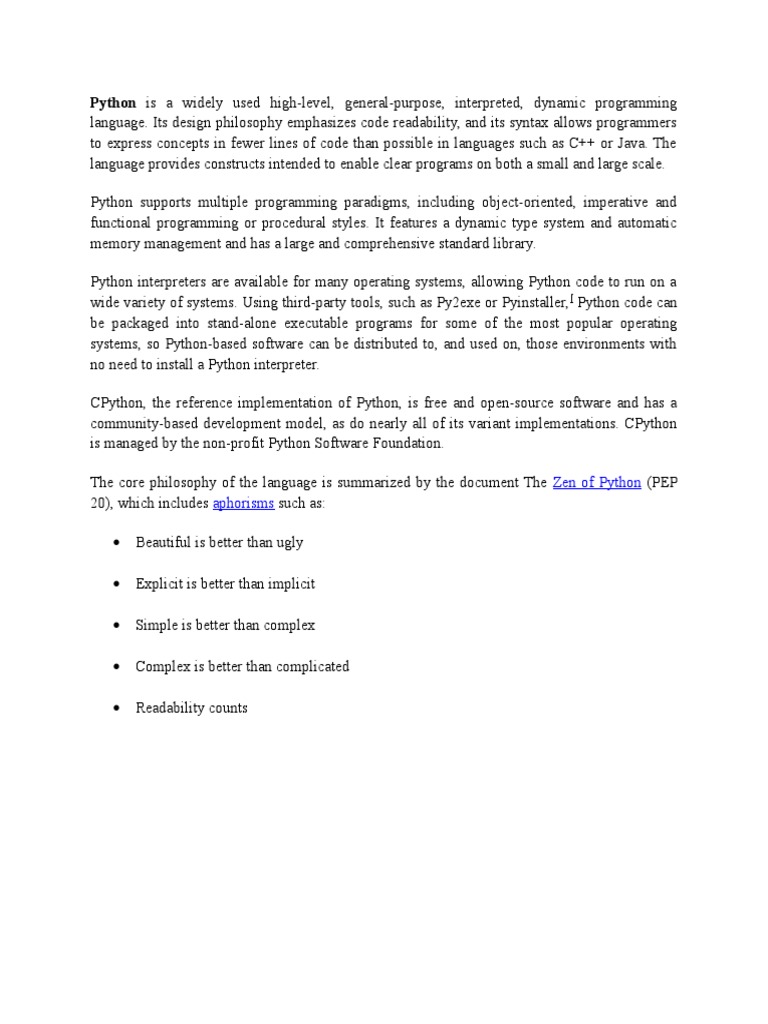 Python Is A Widely Used High-Level, General-Purpose, Interpreted, Dynamic Programming | PDF