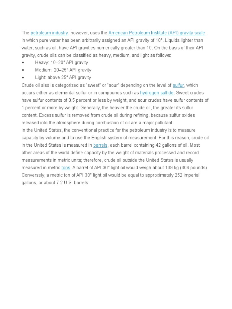 Petroleum Industry American Petroleum Institute (API) Gravity Scale | PDF