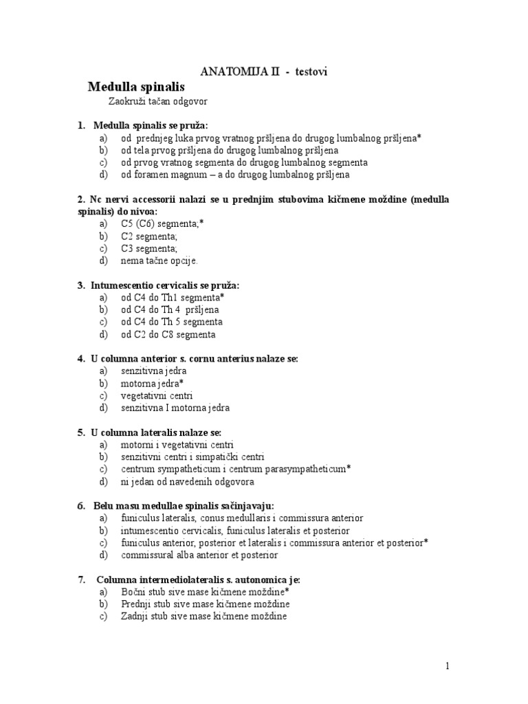 Anatomija - Ispitna Pitanja | PDF