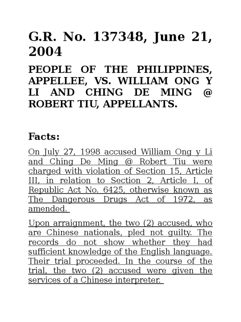 People Vs ONG | PDF | Arraignment | Plea