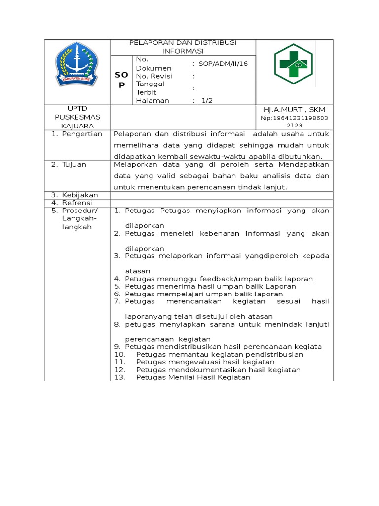 Prosedur Pelaporan dan Distribusi Informasi | PDF