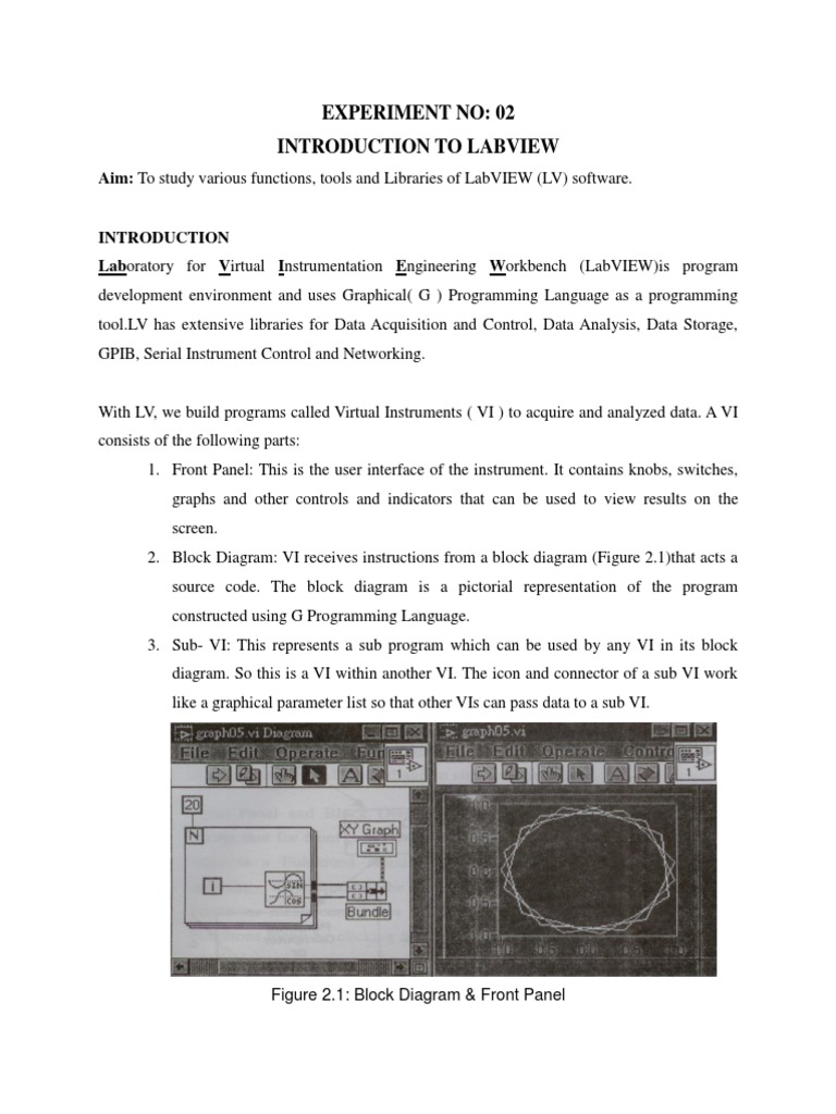 Experiment No: 02 Introduction To Labview: Aim: To Study Various Functions, Tools and Libraries ...