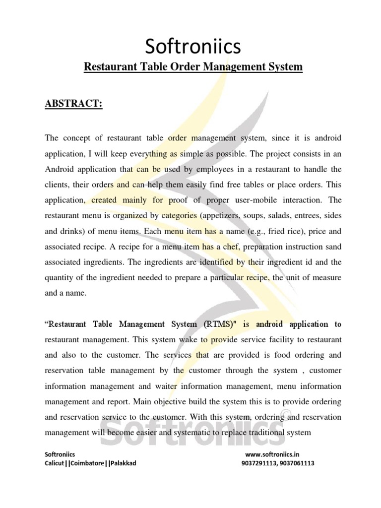 Restaurant Table Order Management System | PDF | Waiting Staff ...