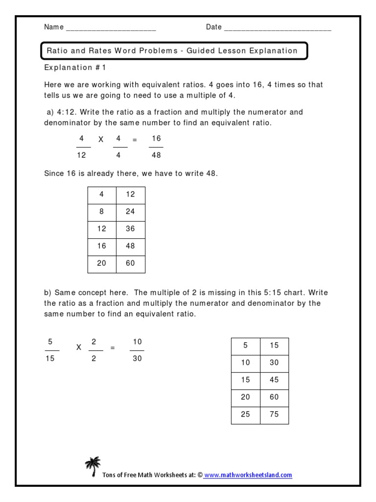 Ratio and Rates Word Problems - Guided Lesson Explanation Explanation ...